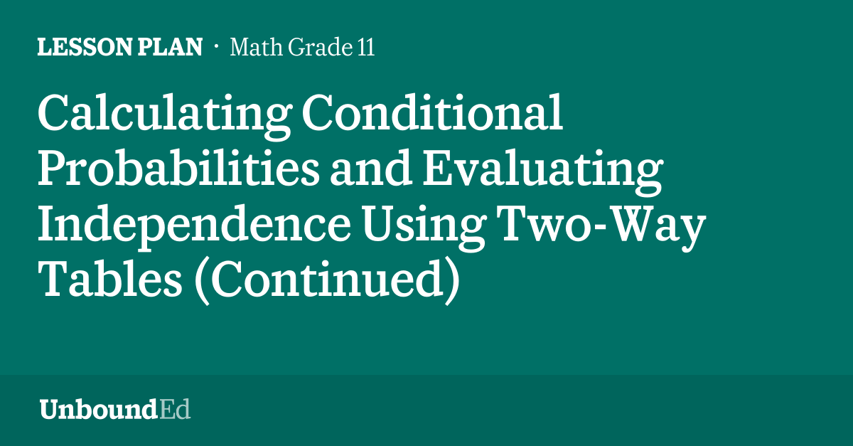 MATH G11: Calculating Conditional Probabilities and Evaluating Independence Using Two-Way Tables ...