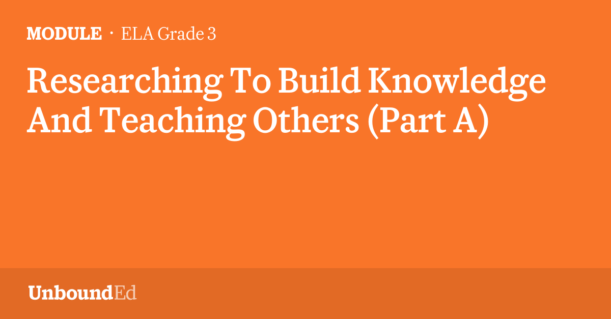 ELA G3: Researching To Build Knowledge And Teaching Others (Part A)